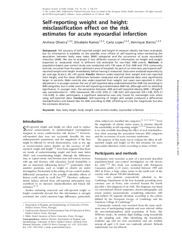 (PDF) Self-reporting weight and height: misclassification effect on the ...