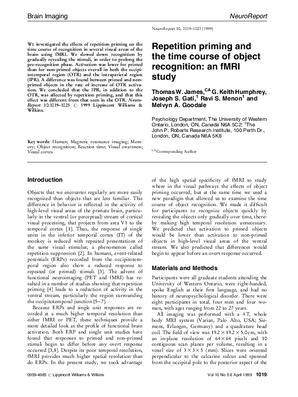 (PDF) Repetition priming and the time course of object recognition