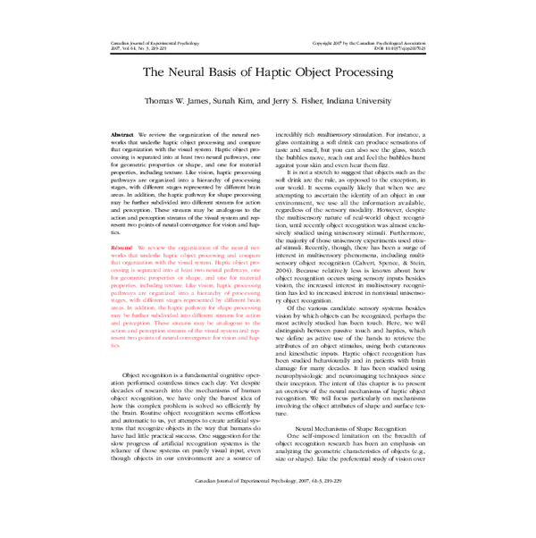 (PDF) The neural basis of haptic object processing