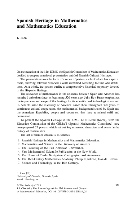 (PDF) Spanish Heritage in Mathematics and Mathematics Education