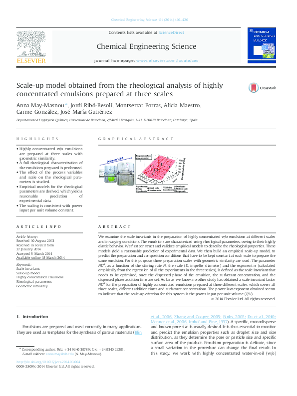 (PDF) Scale-up model obtained from the rheological analysis of highly ...