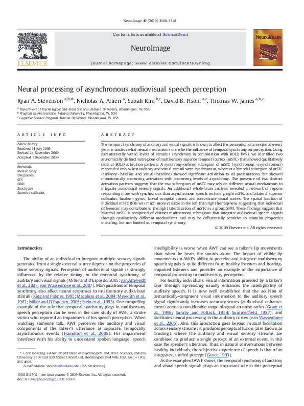 Pdf Neural Processing Of Asynchronous Audiovisual Speech Perception