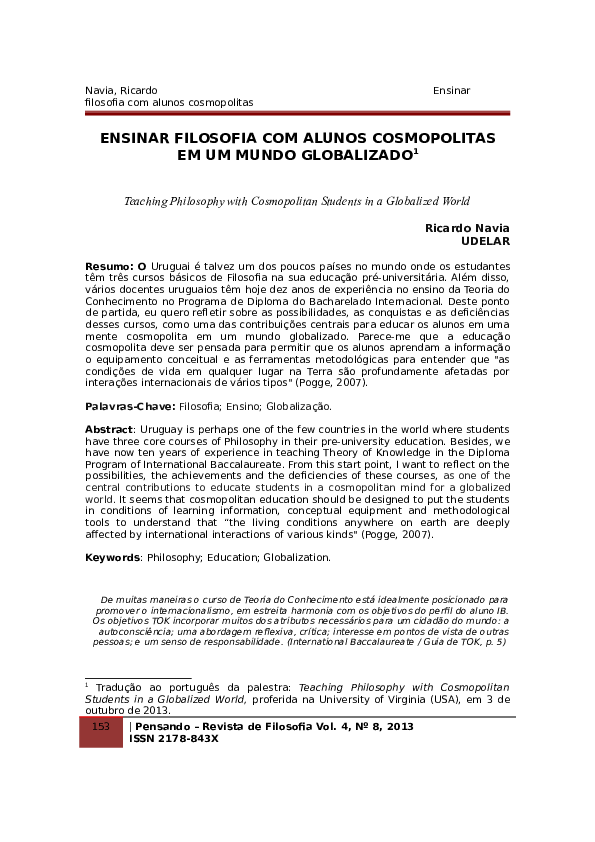 (DOC) ENSINAR FILOSOFIA COM ALUNOS COSMOPOLITAS EM UM MUNDO GLOBALIZADO ...