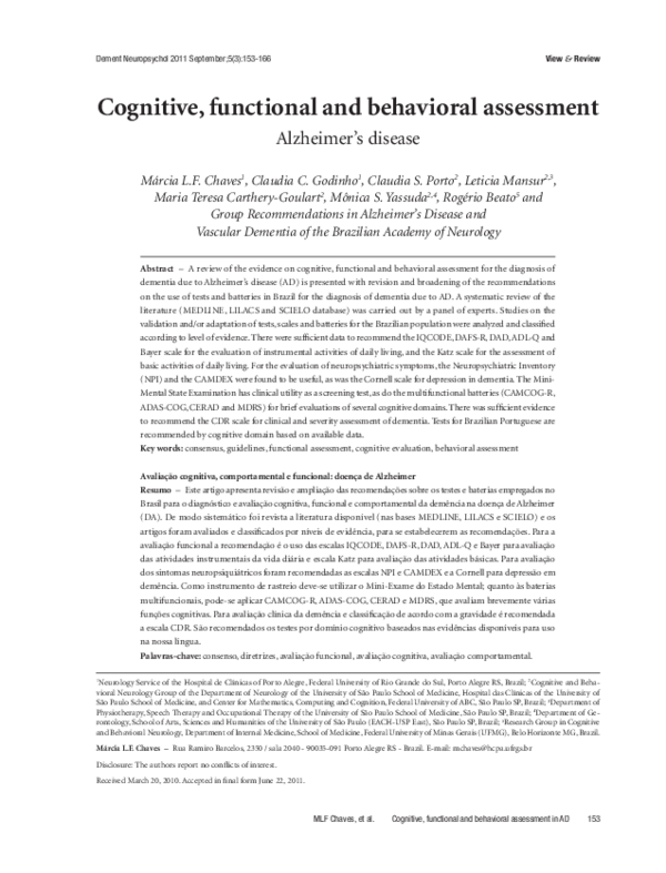 (PDF) Cognitive, functional and behavioral assessment: Alzheimers ...