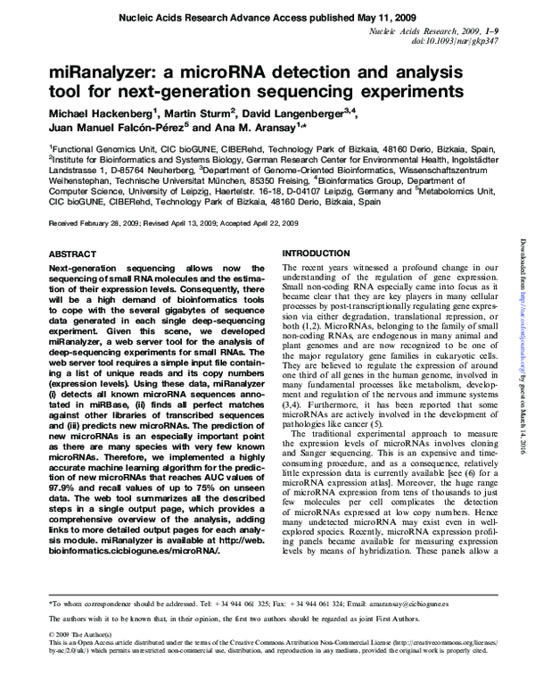 (PDF) miRanalyzer: a microRNA detection and analysis tool for next ...