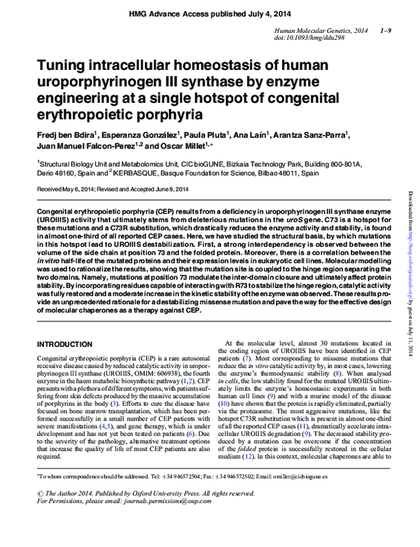 (PDF) Tuning intracellular homeostasis of human uroporphyrinogen III ...