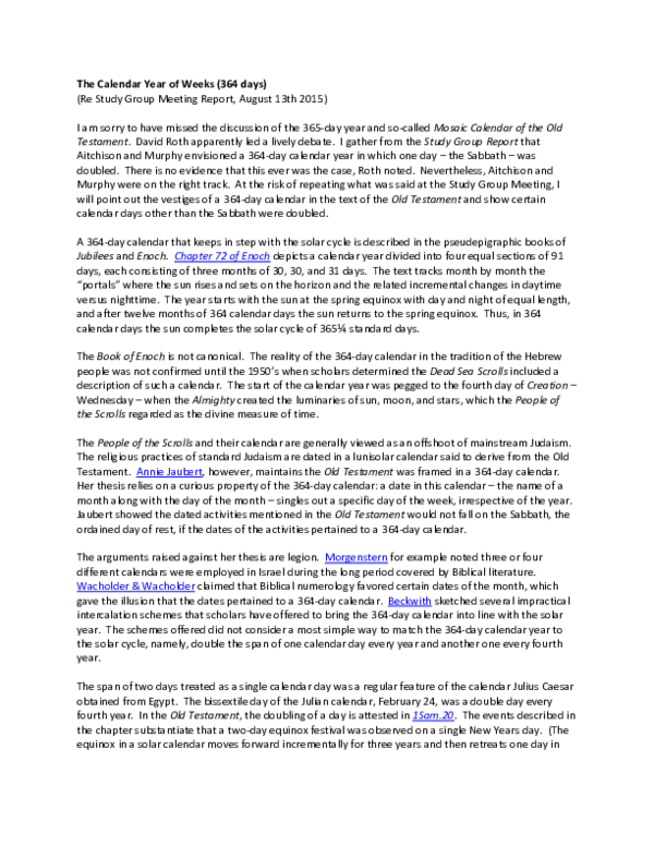 (PDF) The Calendar Year of Weeks (364 days)