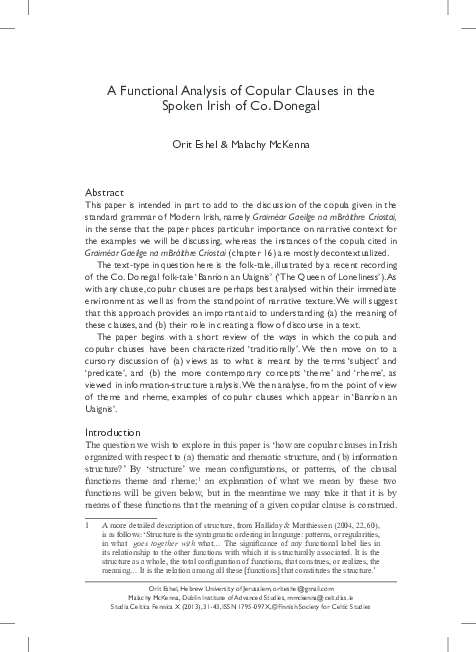 (PDF) A Functional Analysis of Copular Clauses in the Spoken Irish of ...