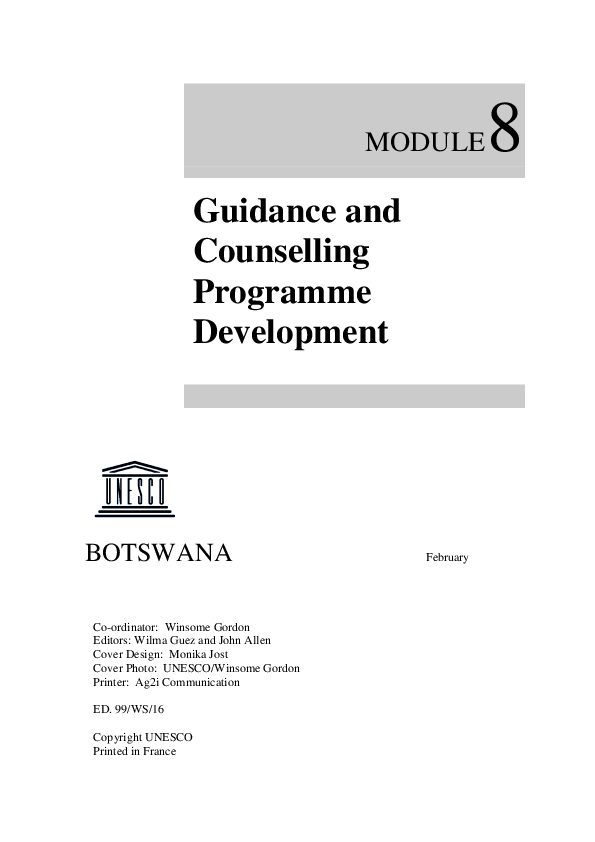 MODULE 8 Guidance and Counselling Programme Development GUIDANCE AND ...