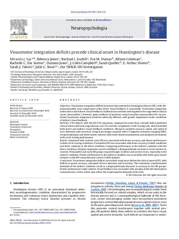 (PDF) Visuomotor integration deficits precede clinical onset in ...