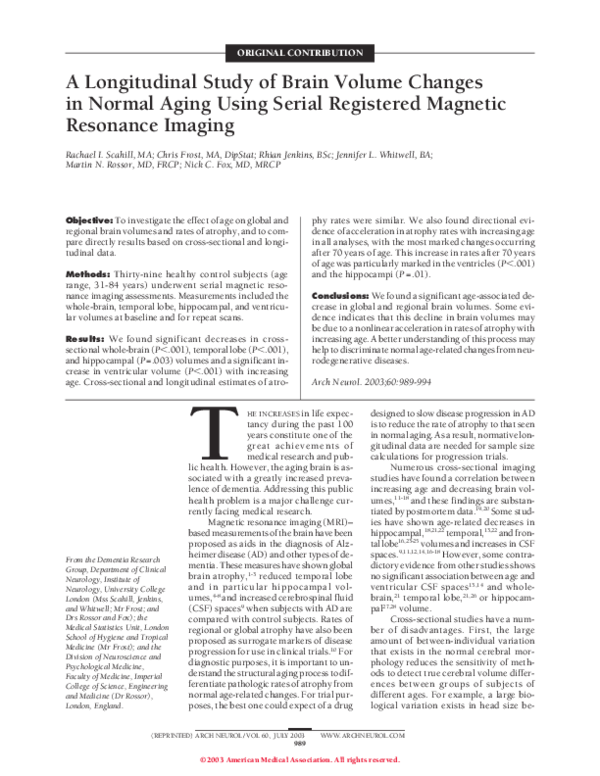 (PDF) A Longitudinal Study of Brain Volume Changes in Normal Aging ...