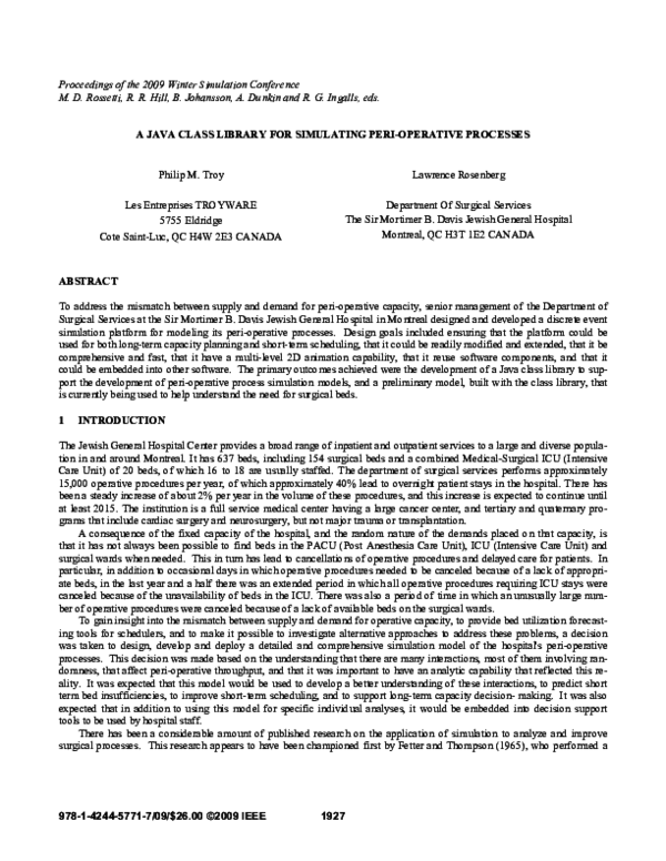 (PDF) A Java class library for simulating peri-operative processes