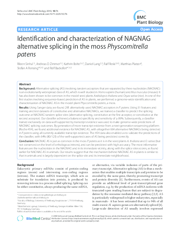 (PDF) Identification and characterization of NAGNAG alternative splicing in the moss ...