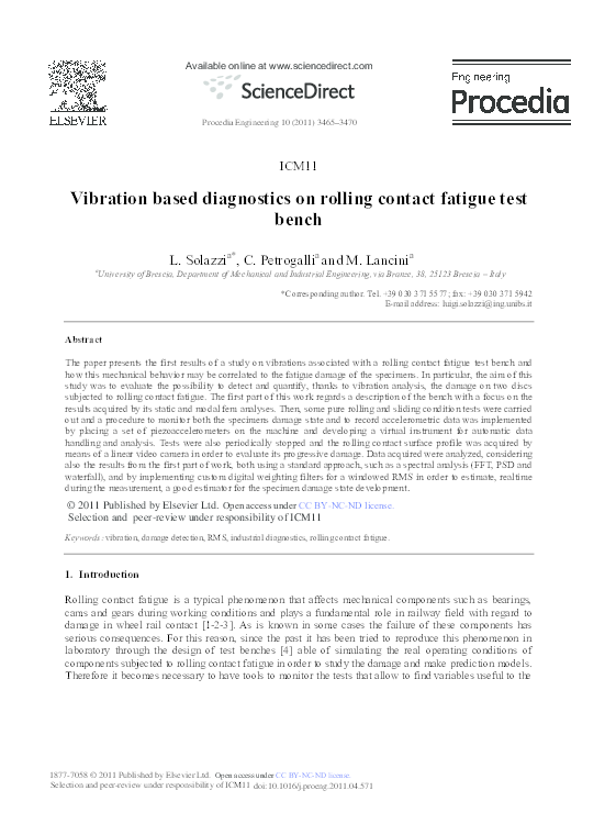 (PDF) Vibration based diagnostics on rolling contact fatigue test bench