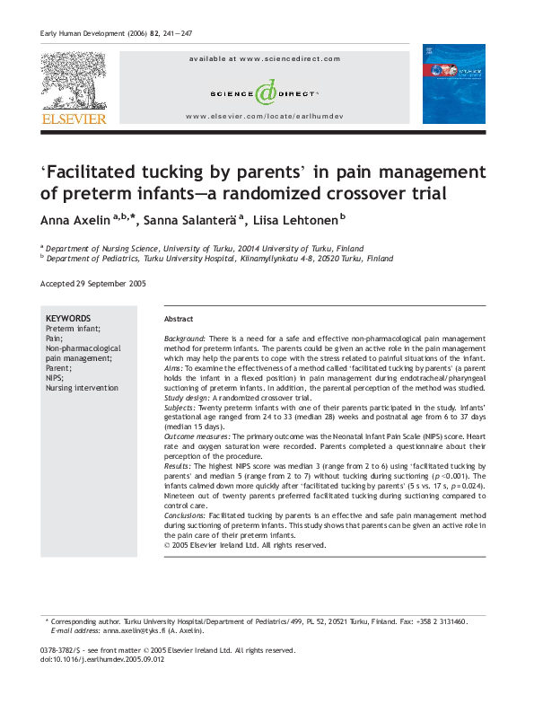 (PDF) ‘Facilitated tucking by parents’ in pain management of preterm ...