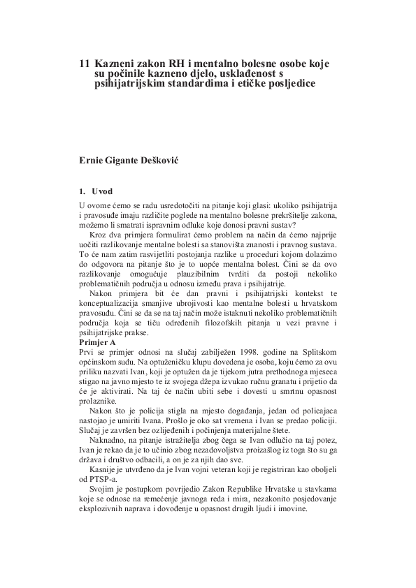(PDF) Kazneni zakon Republike Hrvatske i mentalno bolesne osobe koje su ...
