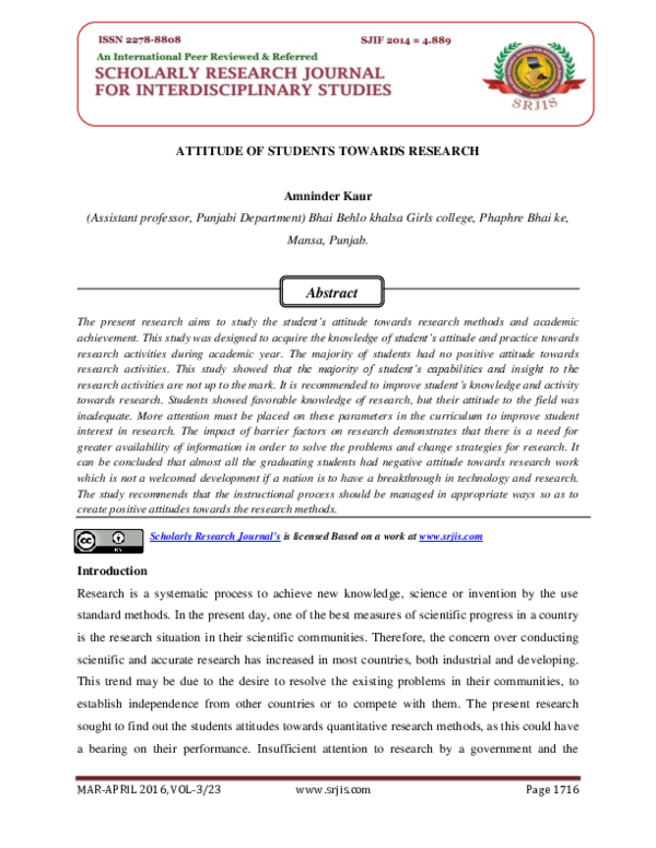 (PDF) ATTITUDE OF STUDENTS TOWARDS RESEARCH