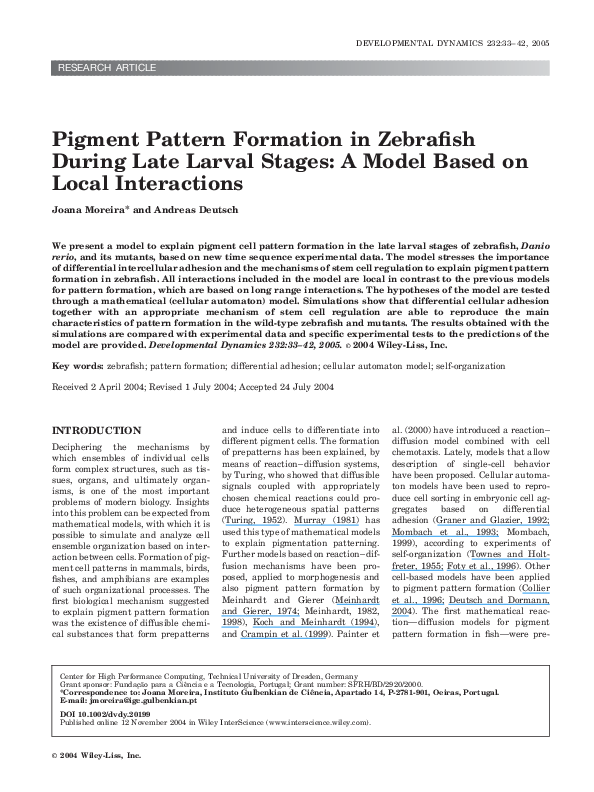 (PDF) Pigment pattern formation in zebrafish during late larval stages ...
