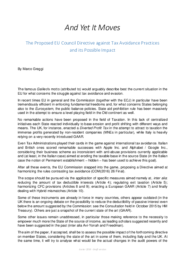 (PDF) And Yet It Moves The Proposed EU Council Directive against Tax ...