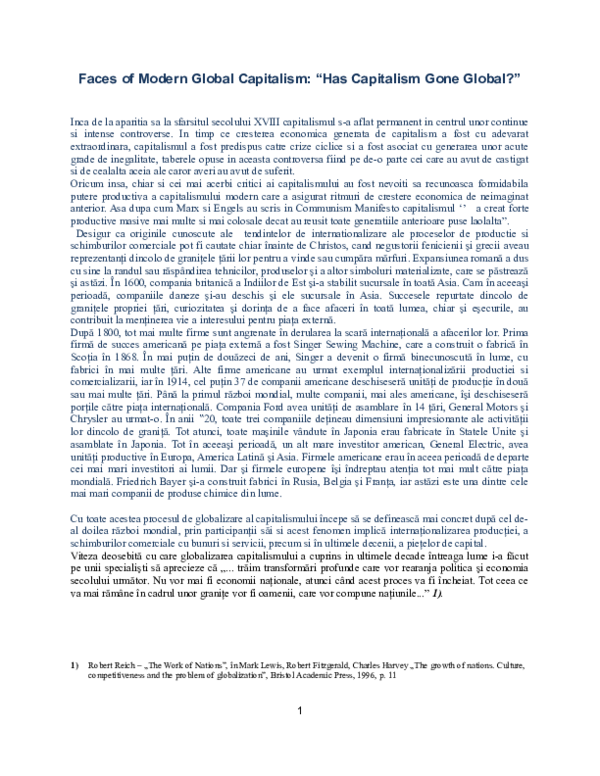 (DOC) Faces of Modern Global Capitalism: " Has Capitalism Gone Global?