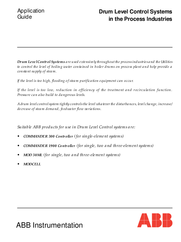 (PDF) ABB Instrumentation Application Guide Drum Level Control Systems ...