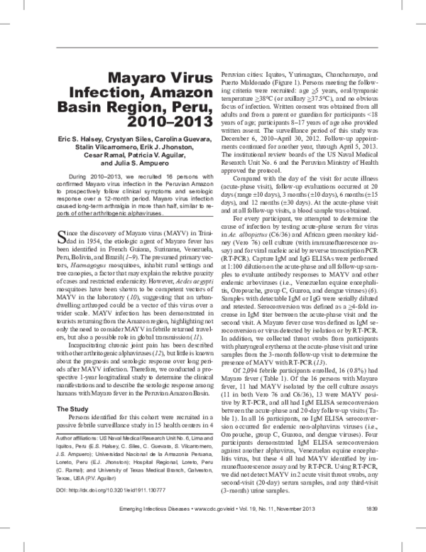 (PDF) Mayaro Virus Infection in Traveler Returning from Amazon Basin ...
