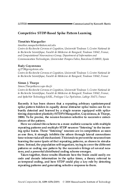 (PDF) Competitive STDP-Based Spike Pattern Learning