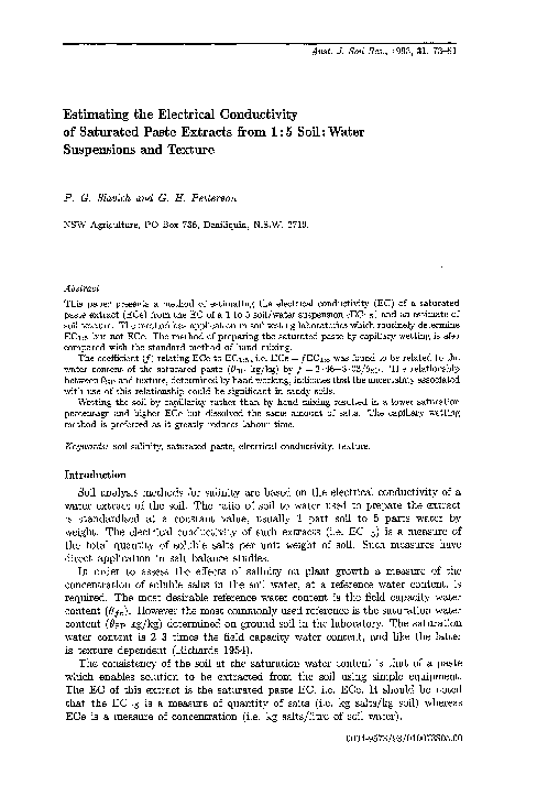 (PDF) Estimating the electrical conductivity of saturated paste ...