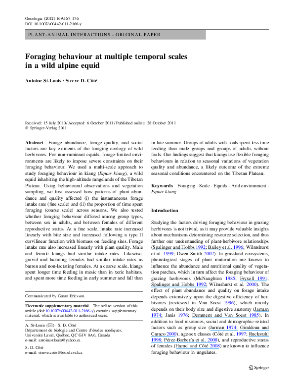 Pdf Foraging Behaviour At Multiple Temporal Scales In A Wild Alpine Equid