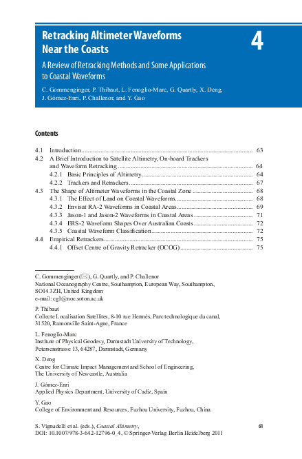 (PDF) Retracking altimeter waveforms near the coasts a review of retracking methods and some ...