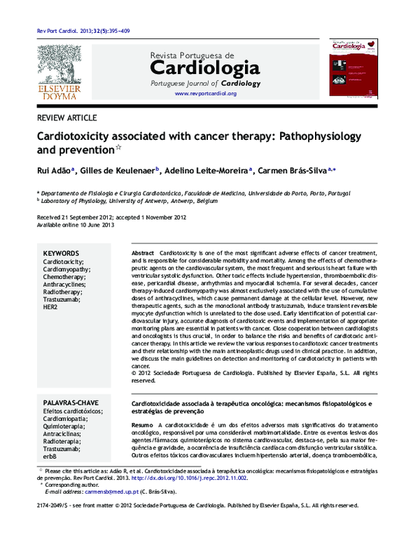 (PDF) Cardiotoxicidade associada à terapêutica oncológica: mecanismos ...