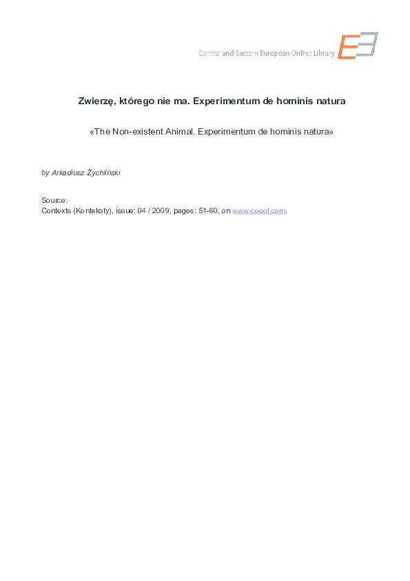 (PDF) Zwierzę, którego nie ma. Experimentum de hominis natura [The Non ...