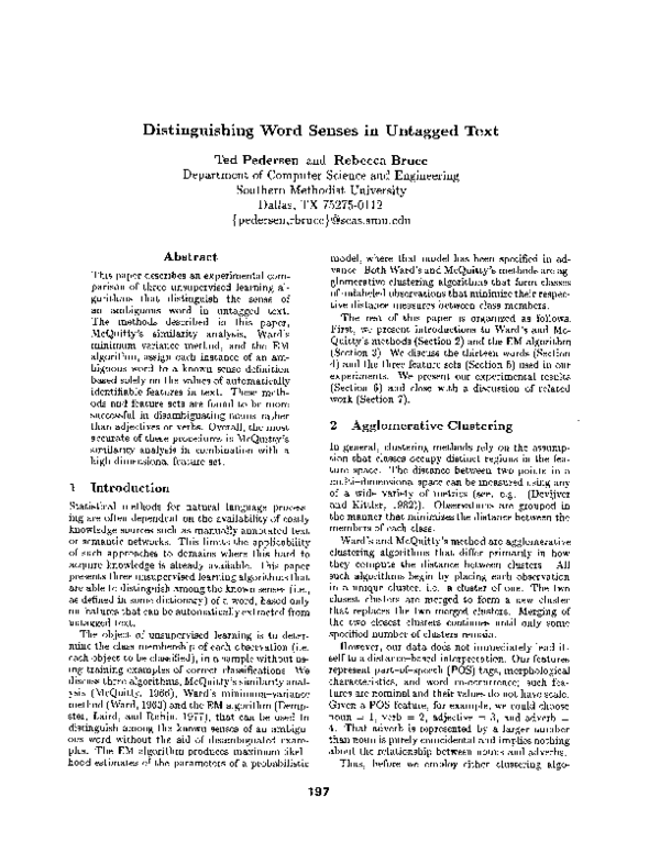(PDF) Distinguishing word senses in untagged text