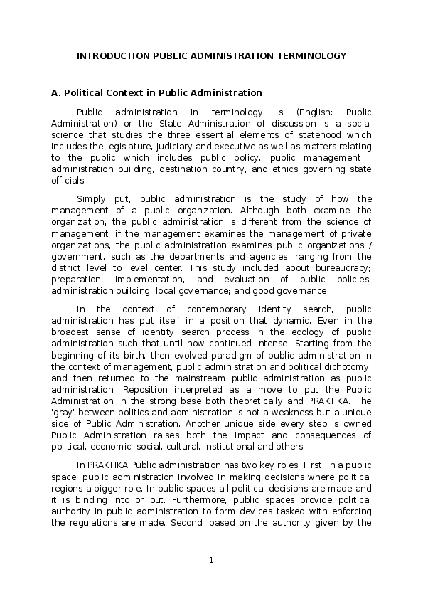 (DOC) INTRODUCTION PUBLIC ADMINISTRATION TERMINOLOGY