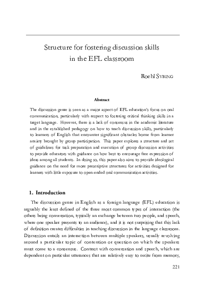 (PDF) Structure for fostering discussion skills in the EFL classroom