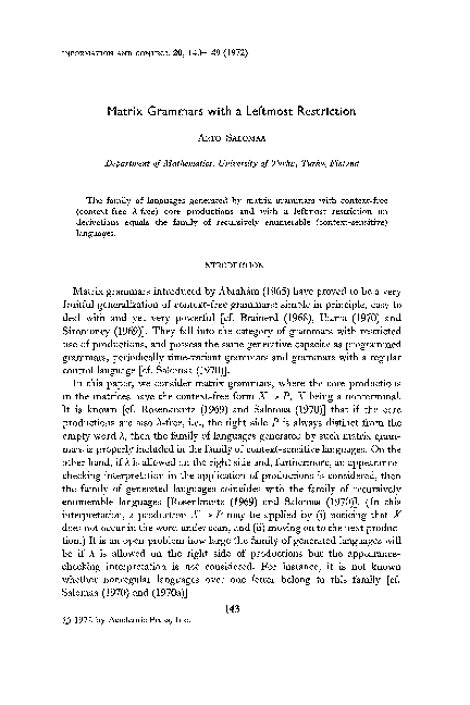 (PDF) Leftmost Restricted Matrix Grammars Properties