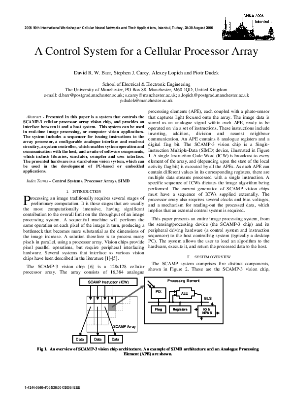 Pdf A Control System For A Cellular Processor Array