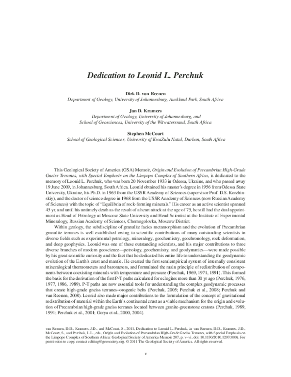 (PDF) Dedication to Leonid L. Perchuk