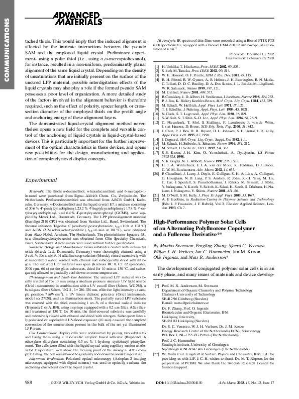 (PDF) Polymer Solar Cells Based on a Low-Bandgap Fluorene Copolymer and a Fullerene Derivative ...