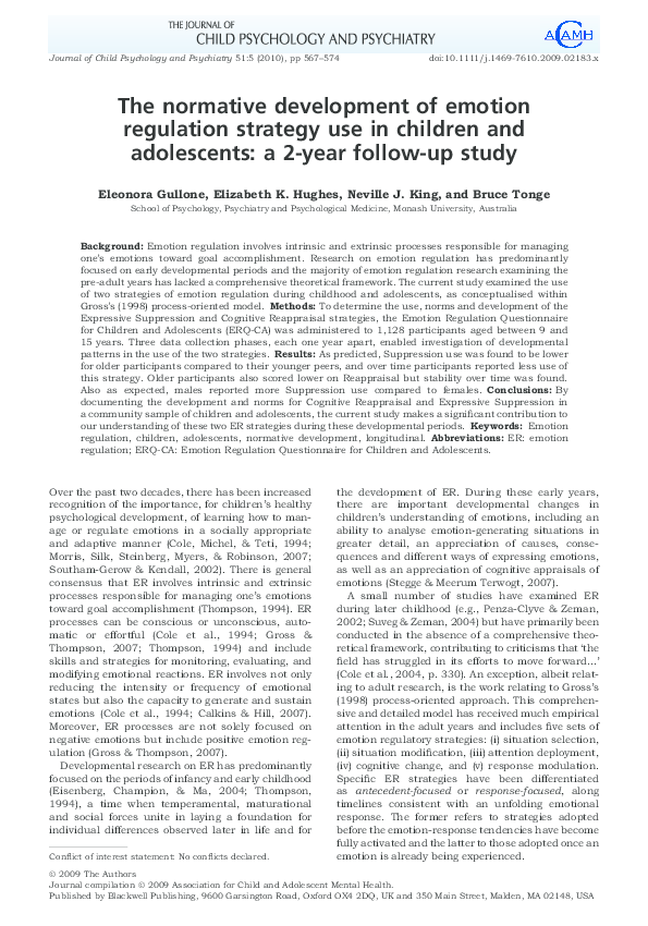 (PDF) The normative development of emotion regulation strategy use in ...