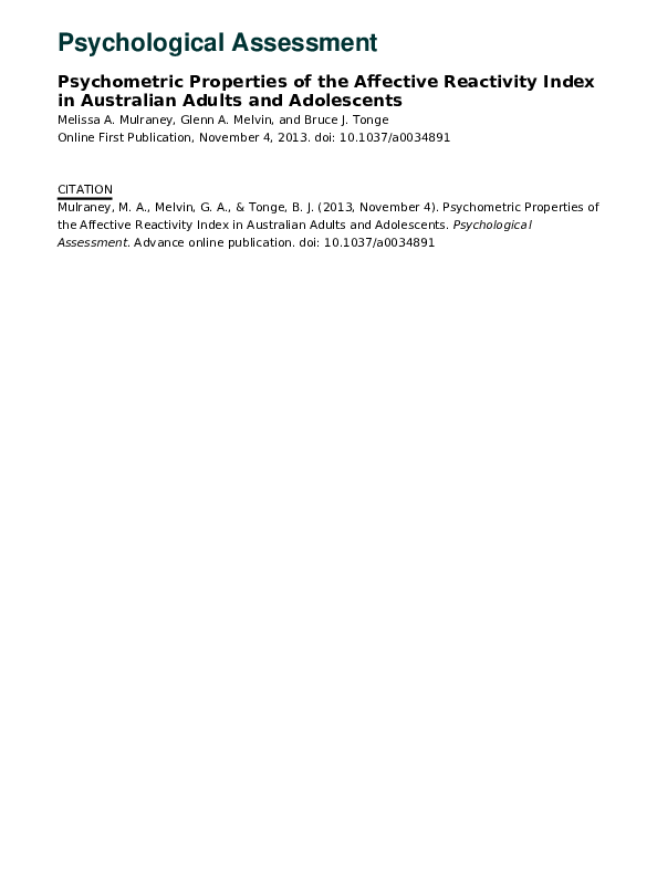 (PDF) Psychometric properties of the Affective Reactivity Index in ...
