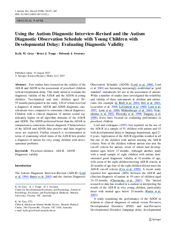 (PDF) Using the Autism Diagnostic Interview-Revised and the Autism ...