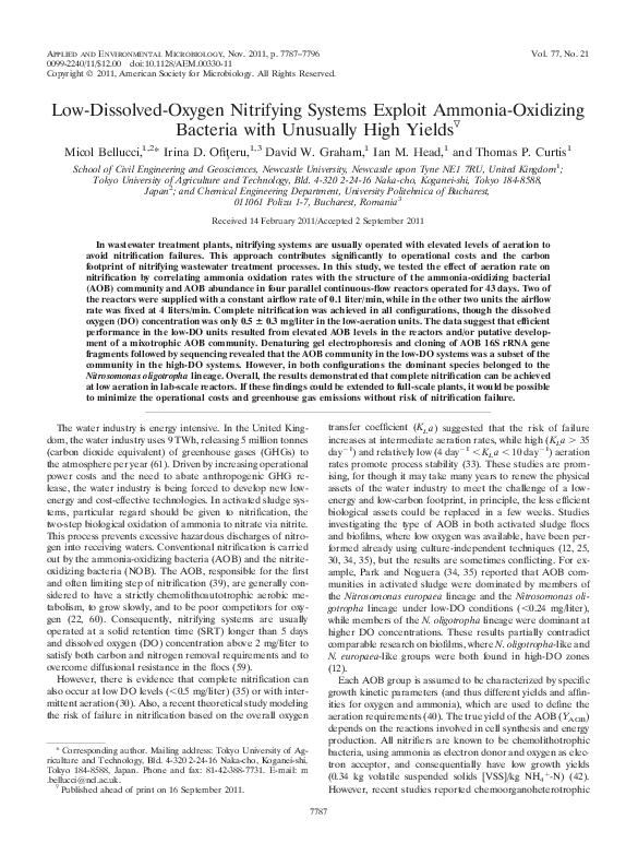 (PDF) Low-dissolved-oxygen nitrifying systems exploit ammonia-oxidizing ...