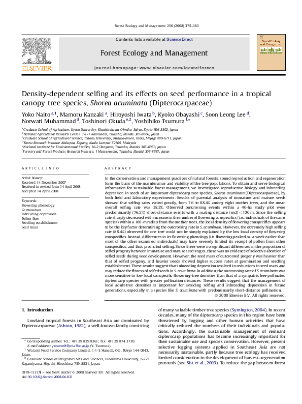 (PDF) Density-dependent selfing and its effects on seed performance in ...