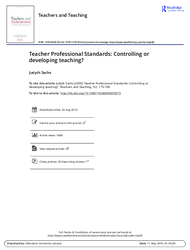 (PDF) Teachers and Teaching Teacher Professional Standards: Controlling ...