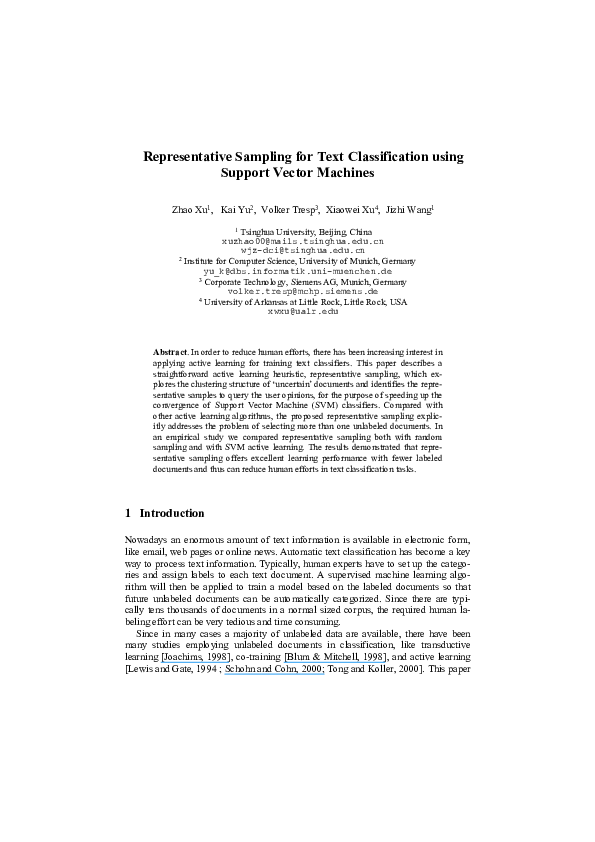 (PDF) Representative Sampling for Text Classification Using Support Vector Machines
