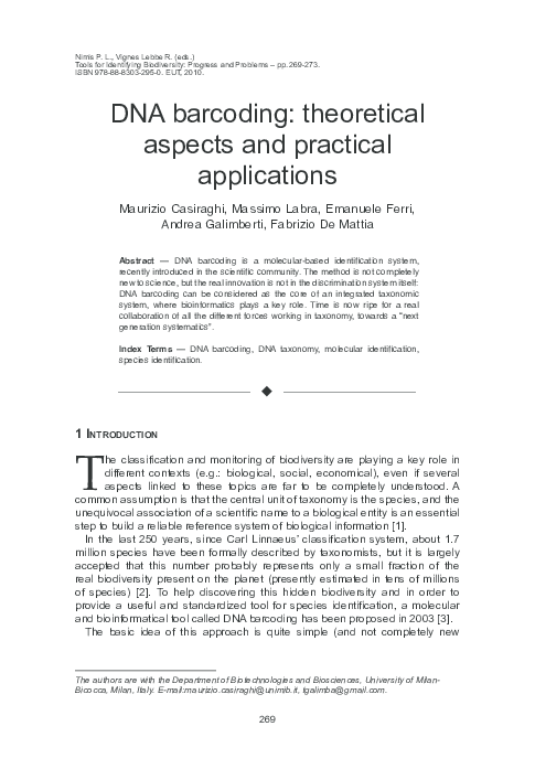 (PDF) DNA barcoding: theoretical aspects and practical applications