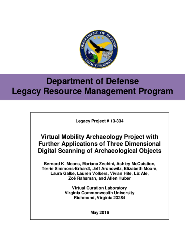 (PDF) Legacy Project # 13-334 Virtual Mobility Archaeology Project with Further Applications of ...