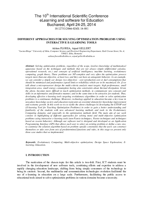 Pdf Different Approaches For Solving Optimization Problems Using Interactive E Learning Tools