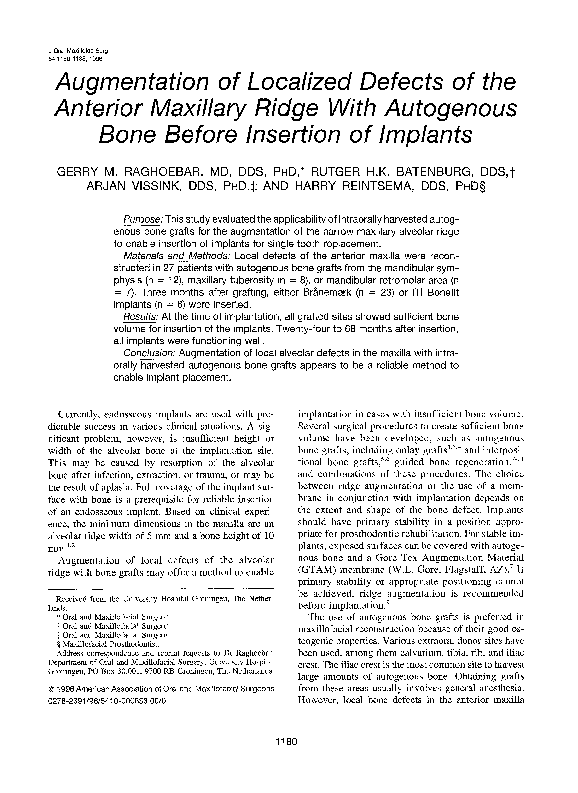 (PDF) Augmentation of localized defects of the anterior maxillary ridge ...